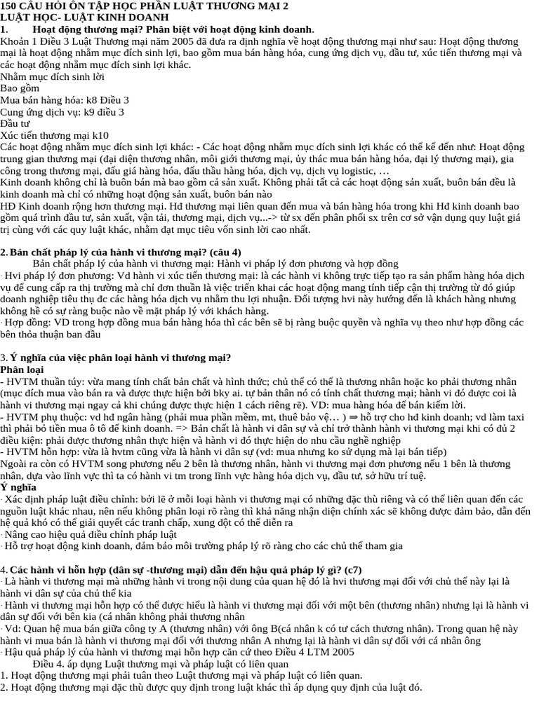 ĐC 150 câu hỏi LTM2 | PDF