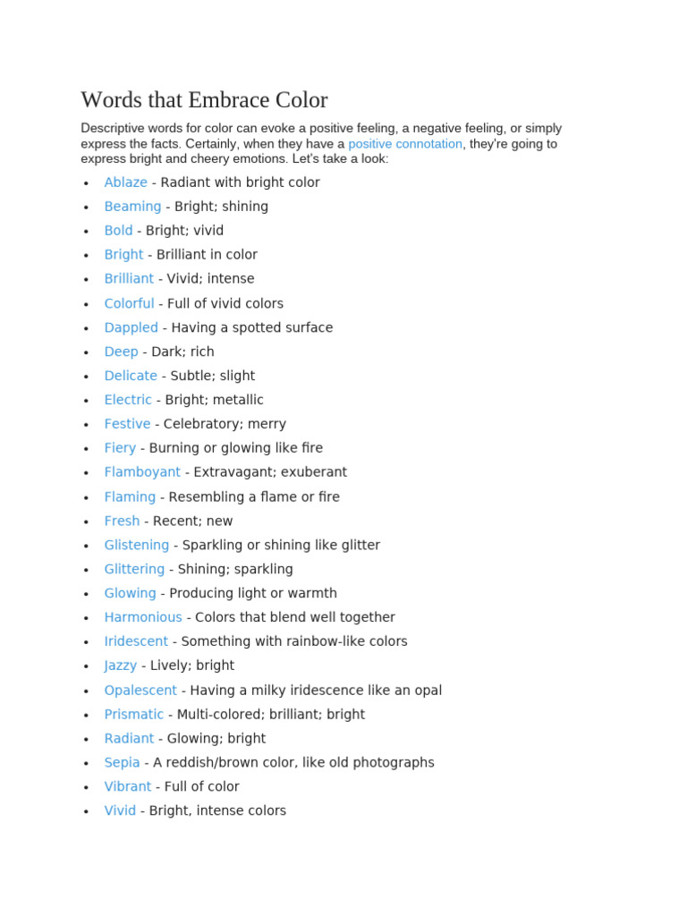 Adjectives Describing Color | PDF | Color | Electrodynamics