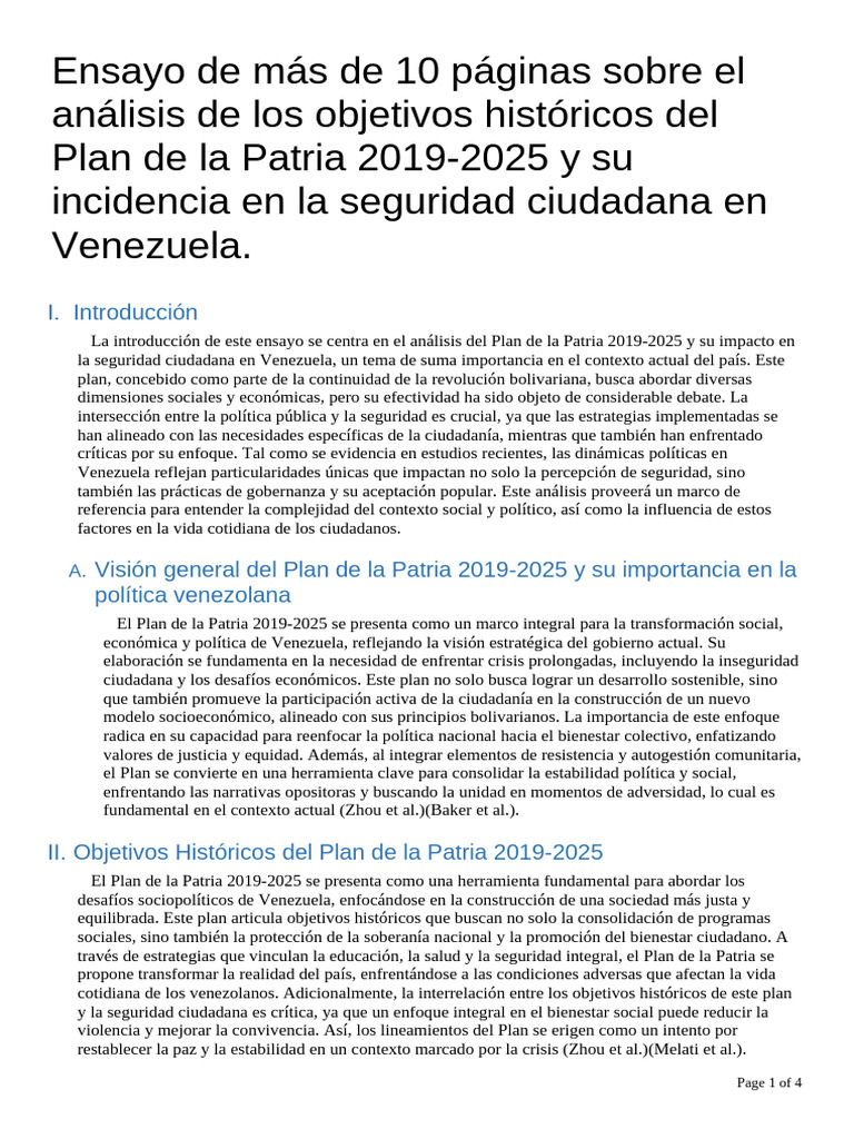 Ensayo de M S de 10 P Ginas Sobre El An Lisis de Los Objetivos Hist Ricos Del Plan de La Patria ...