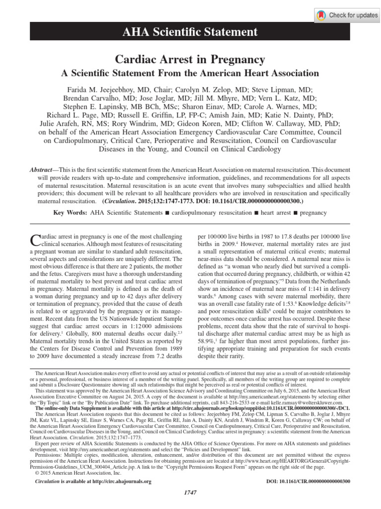 Jeejeebhoy Et Al 2015 Cardiac Arrest in Pregnancy | PDF | Pregnancy ...