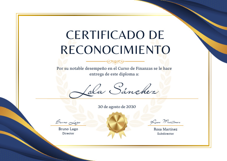 Certificado Diploma de Reconocimiento Profesional Clásico Dorado y Azul ...