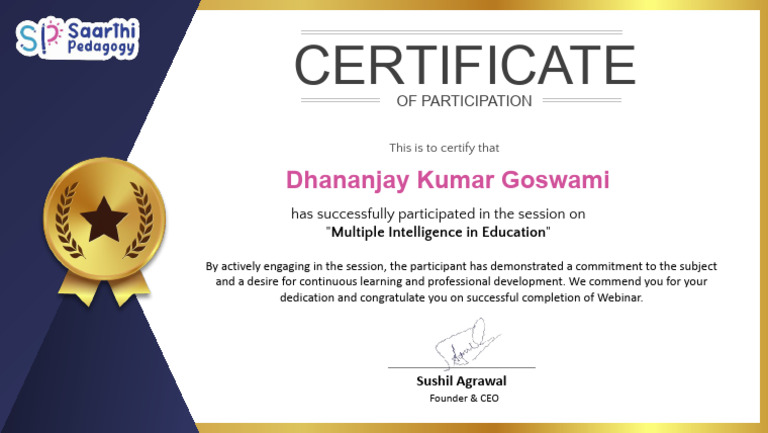 Certificate of Participation - Multiple Intelligence in Education | PDF