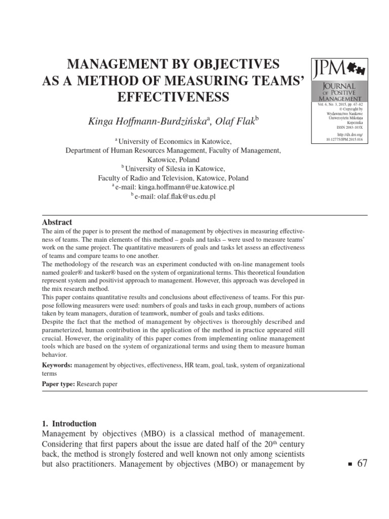Management by Objectives As A Method of Measuring Teams' Effectiveness ...