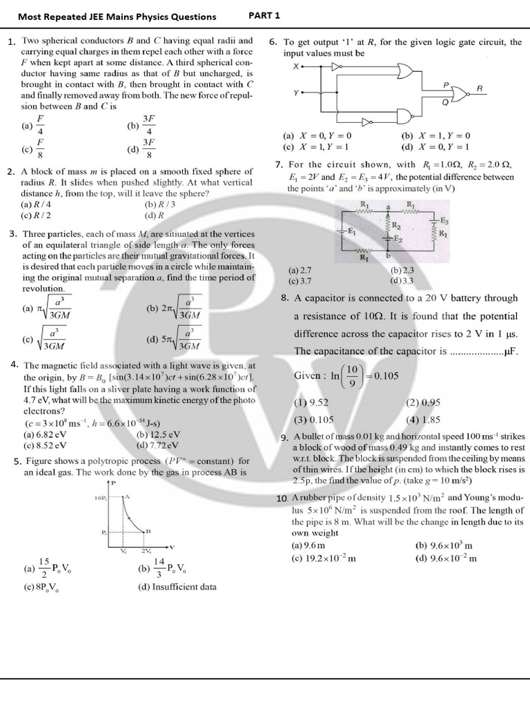 50 Repeated Question - JEE 2025 | PDF