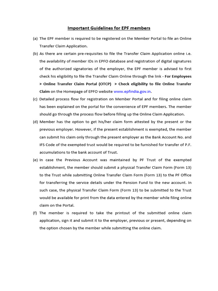 PF Transfer Guidelines 01 | PDF