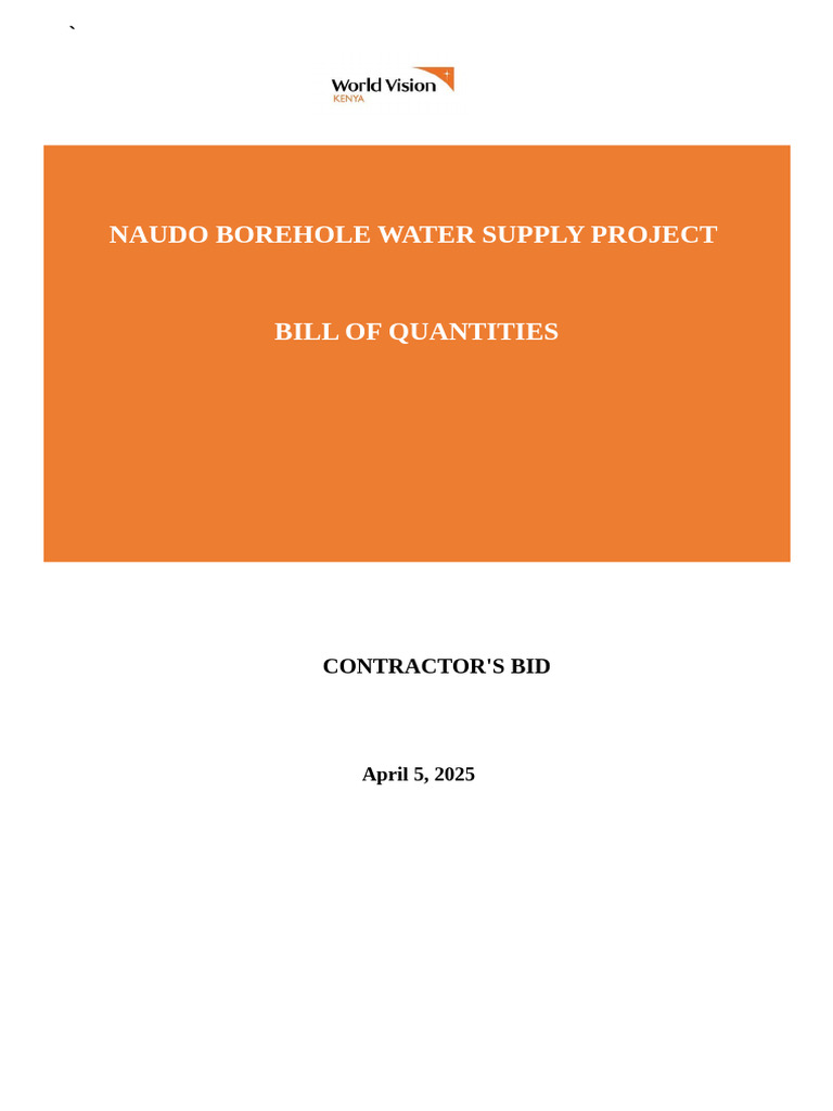 Naudo Borehole Water Supply Project - Bid BOQ | PDF | Pipe (Fluid ...