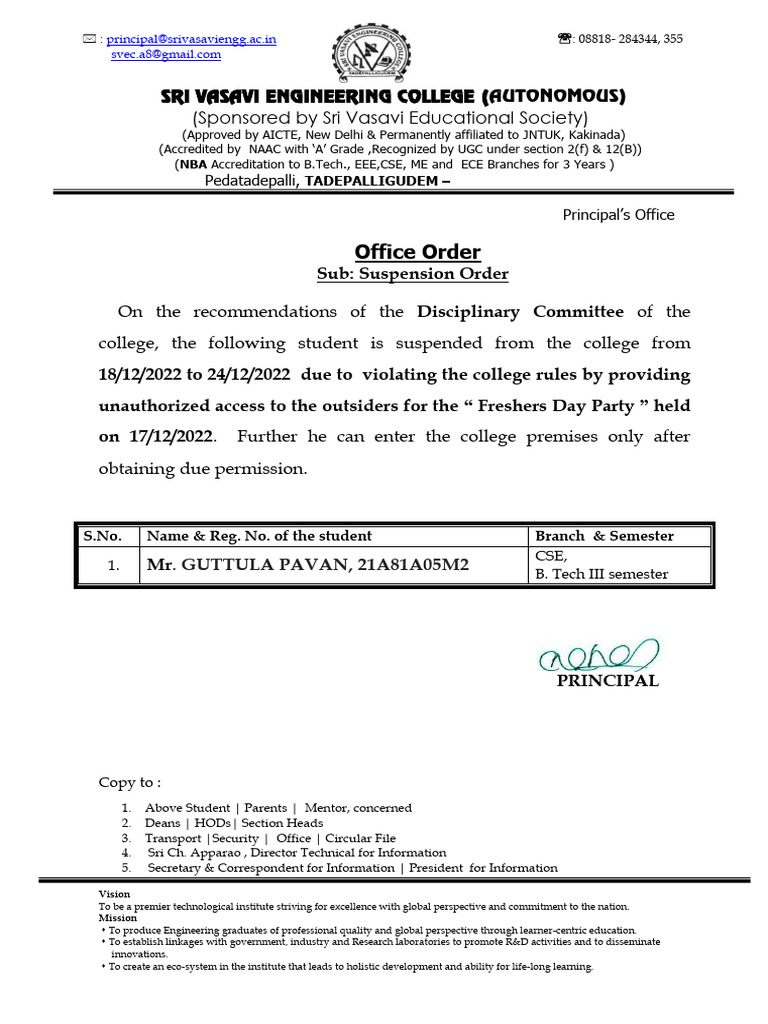 Suspension Order for Student Violation | PDF | Academia | Educational ...