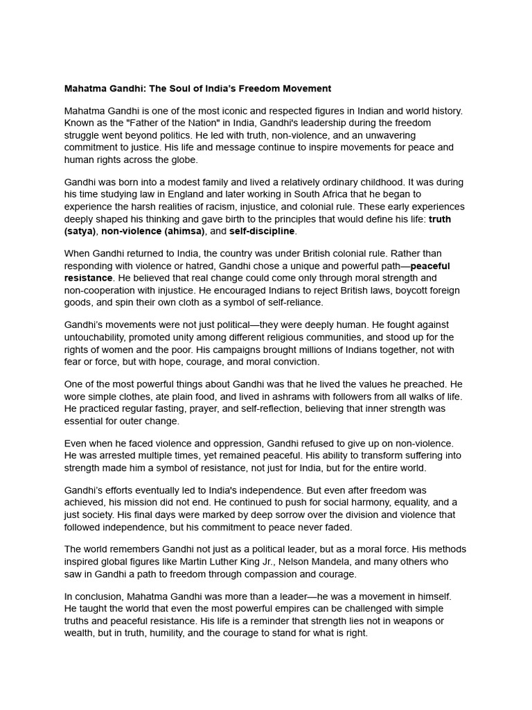 Mahatma Gandhi - The Soul of India's Freedom Movement | PDF | Mahatma ...