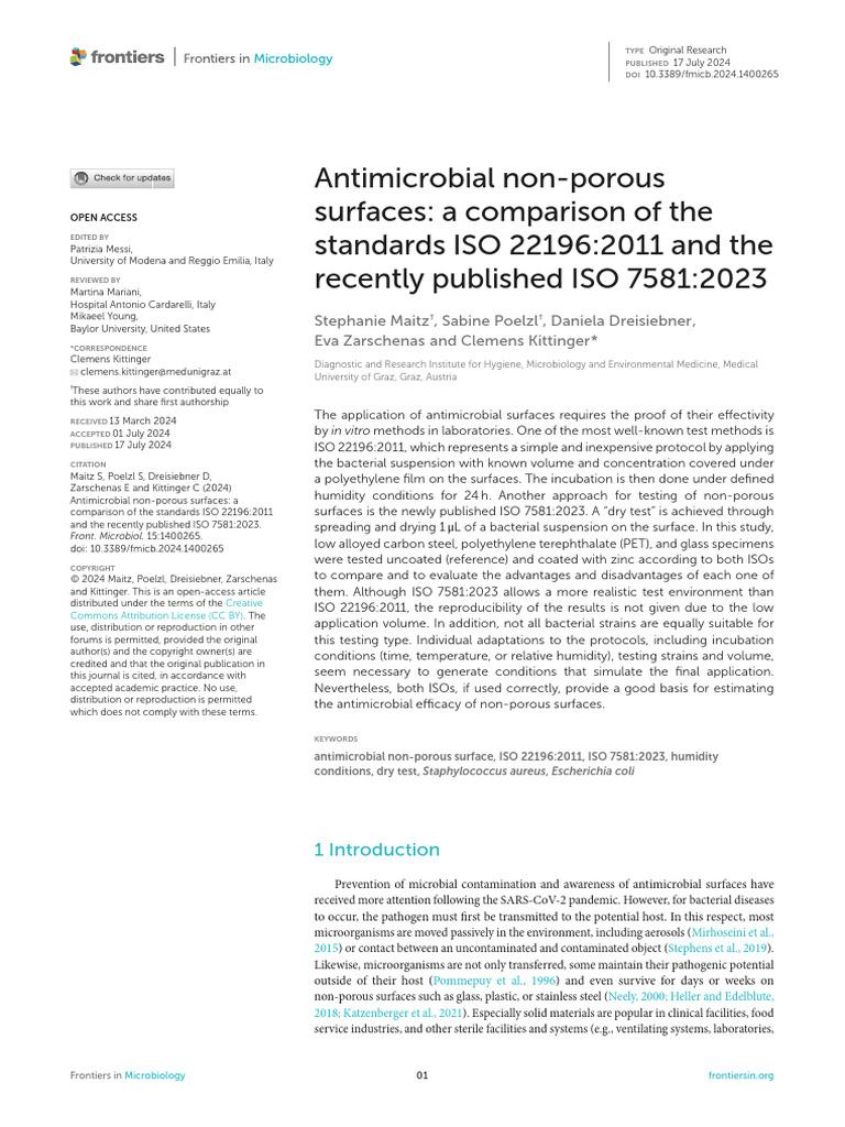 Antimicrobial Non-Porous Surfaces A Comparison of | PDF | Colony ...