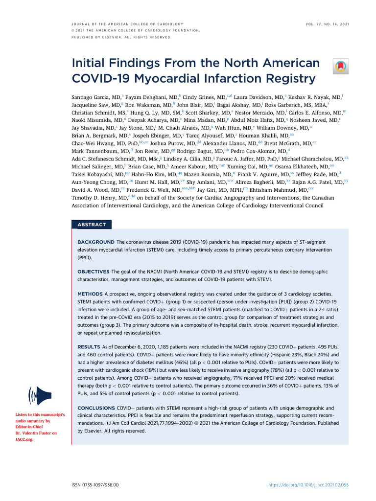 1 s2.0 S0735109721005659 Main | PDF | Myocardial Infarction | Coronary ...