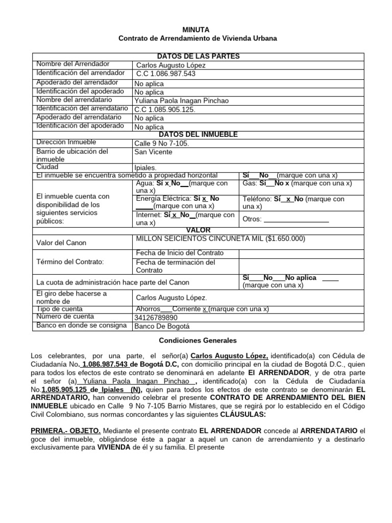 Contrato de Arendamiento Yuli 3 | PDF | Propiedad