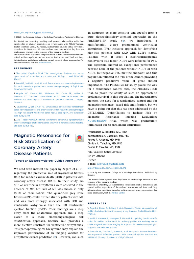Magnetic-Resonance-for-Risk-Stratification-of-Corona_2021_Journal-of-the-Ame | PDF | Cardiac ...