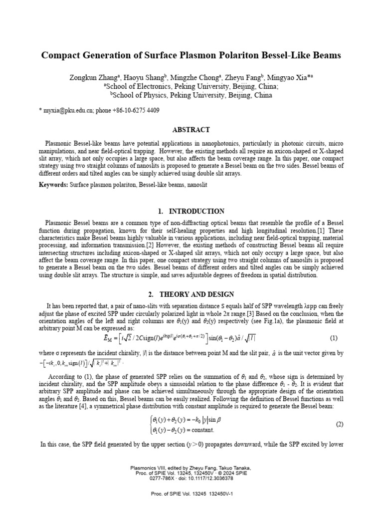 Compact Generation of Surface Plasmon Polariton Bessel-Like Beams | PDF | Plasmon | Atomic