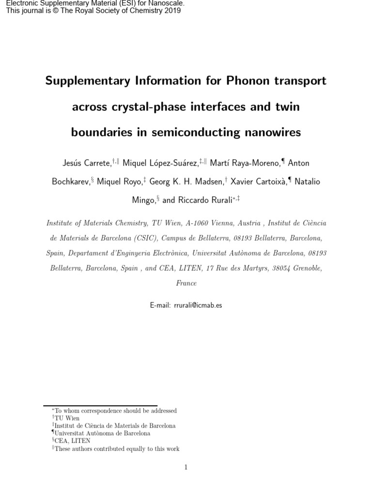 Phonon Transport Across Crystal-Phase Interfaces A | PDF | Physical Sciences | Chemical Physics