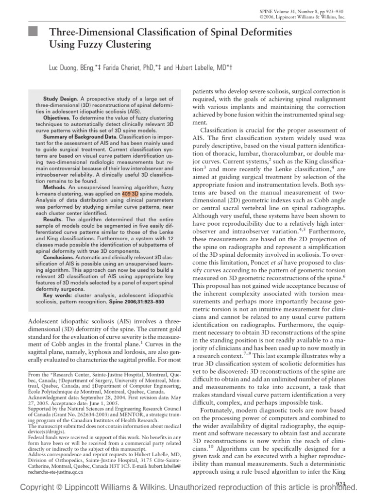 Three-Dimensional Classification of Spinal DeformitiesUsing Fuzzy ...
