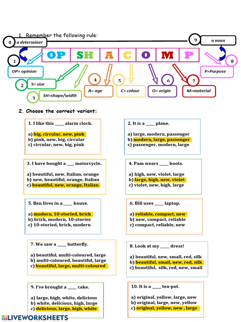 Adjective Order Homework | PDF | Adjective | Semantic Units