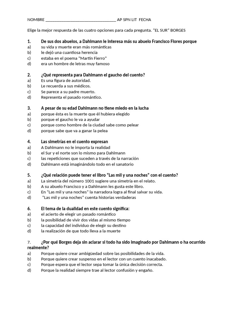 Quiz (El Sur) Jorge Luis Borges | PDF | Mil y una noches