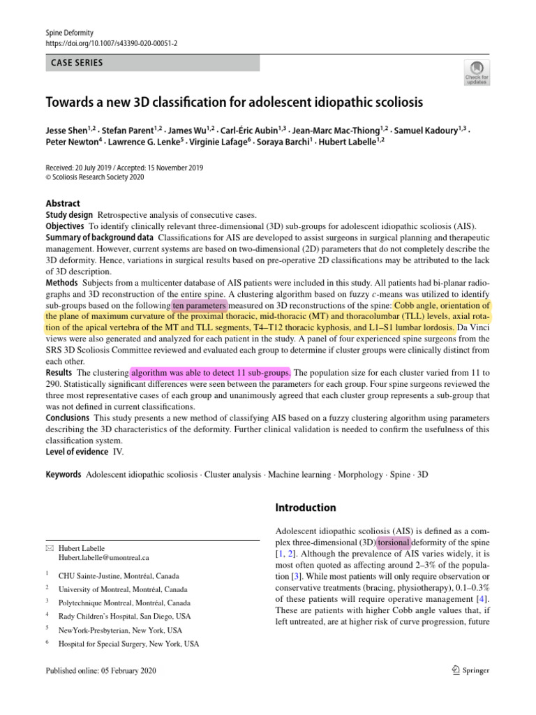 Towards A New 3D Classification For Adolescent Idiopathic Scoliosis ...