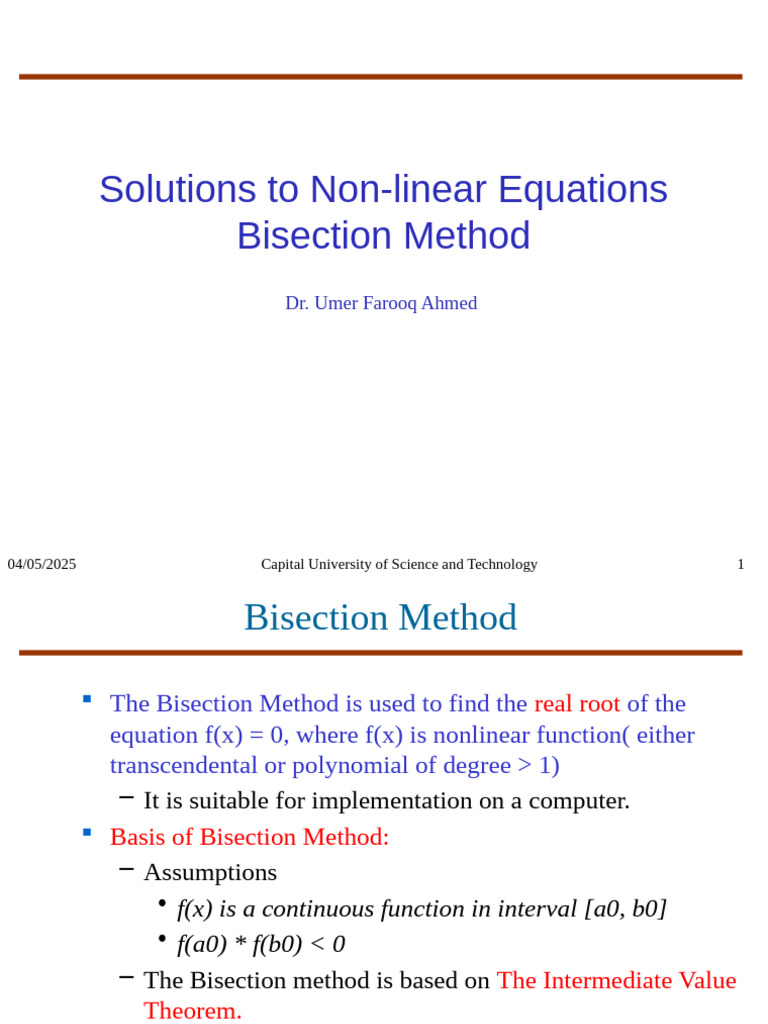 Lecture 2 - 1 Bisection Method | PDF | Nonlinear System | Mathematical Analysis
