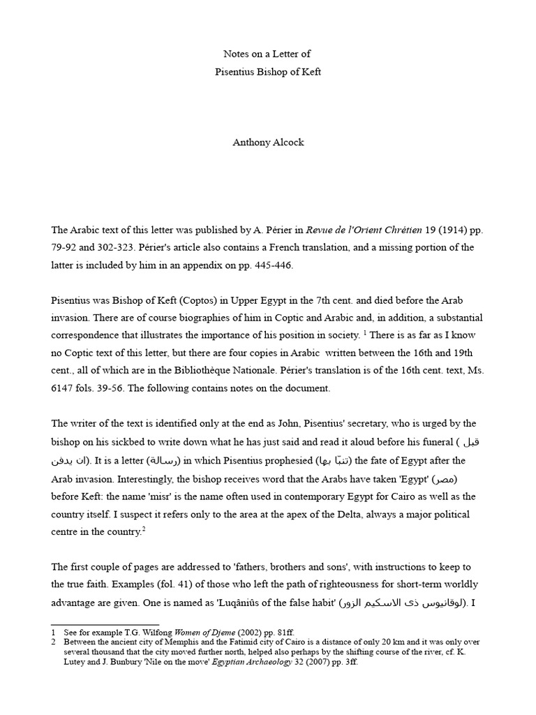 Pisentius of Keft: Prophecies on Egypt | PDF | Egypt