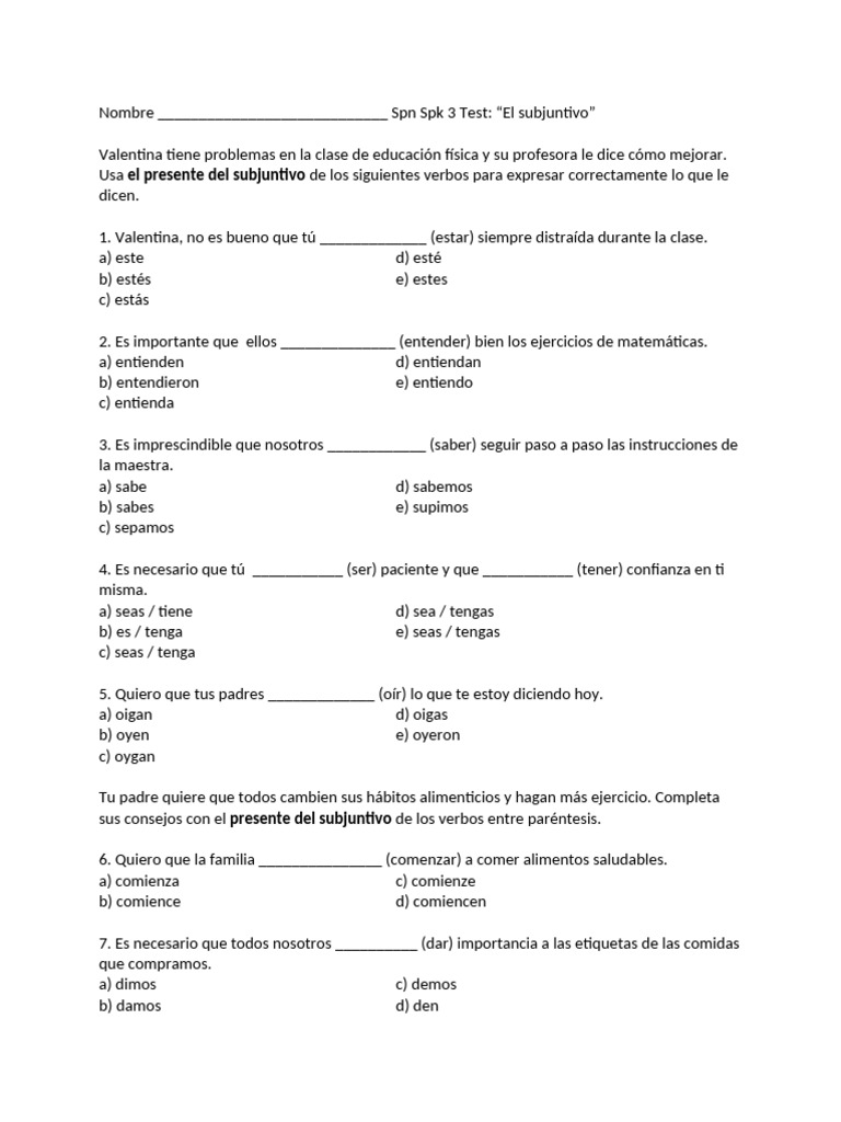 SPN Sp3 Test Subjuntivo | PDF