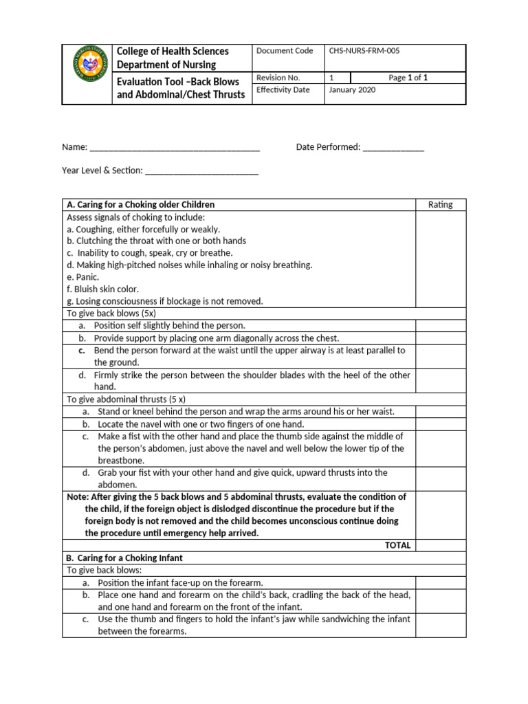 Choking Response Evaluation Tool | PDF