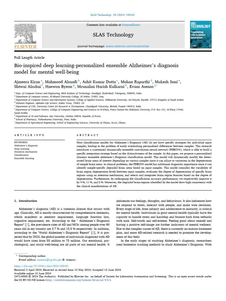 Bio-inspired deep learning-personalized ensemble Alzheimer's diagnosis ...