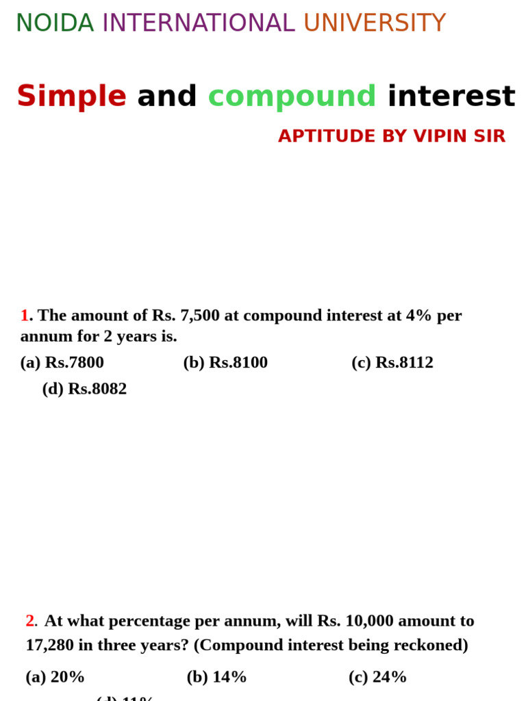 Simple vs Compound Interest Quiz | PDF