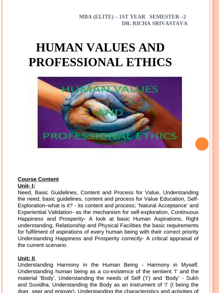 Human Values and Professional Ethics | PDF | Morality | Professional Ethics