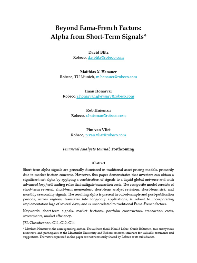 Beyond Fama-French Factors - Alpha From Short-Term Signals | PDF ...