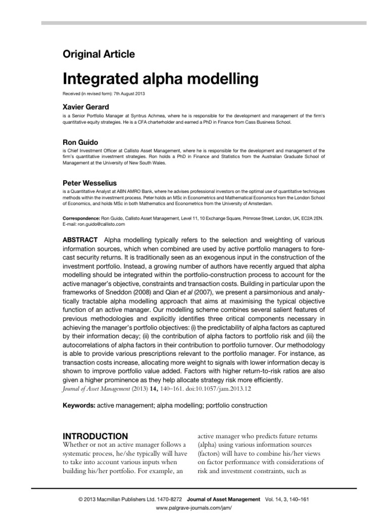Integrated Alpha Modelling | PDF | Risk | Investment Management