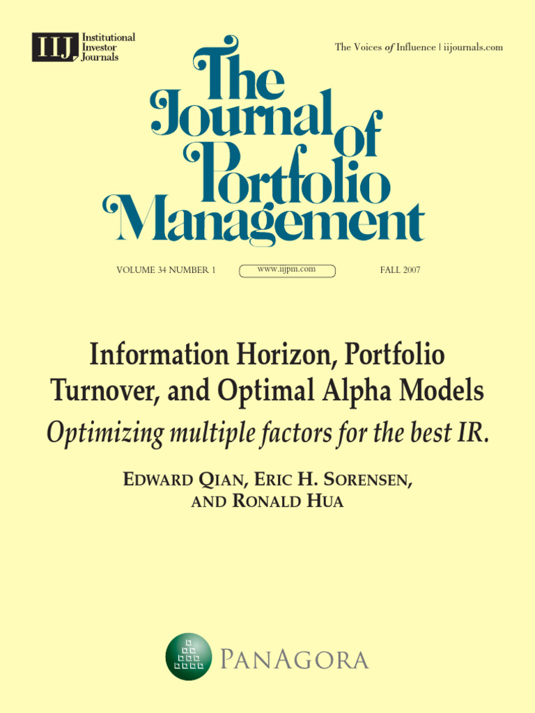 JPM Information Horizon Portfolio Turnover and Optimal Alpha Models ...