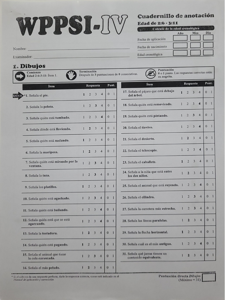 WPPSI-IV 2_6 - 3_11 | PDF