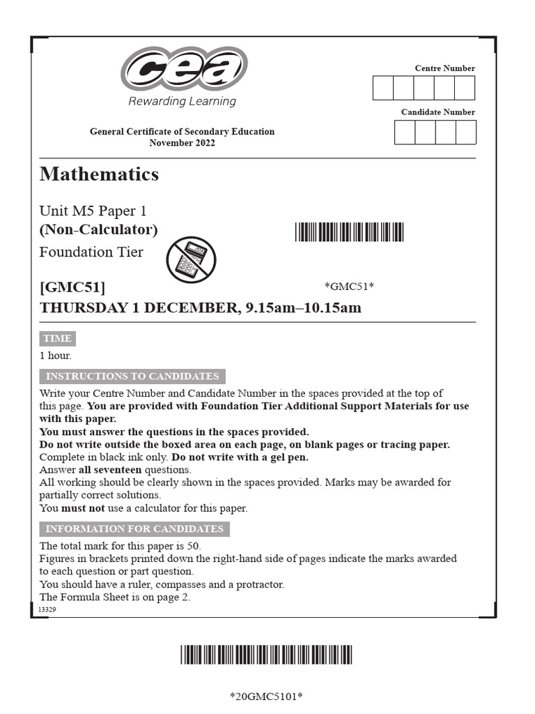 GCSE-Mathematics - 504-November2022-Foundation Tier, M5 - Paper 1 (Non ...