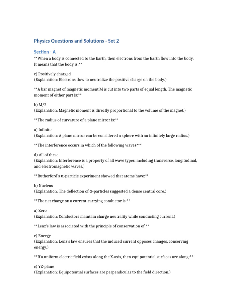 Physics Questions Solutions Set2 Pdf Waves Electron