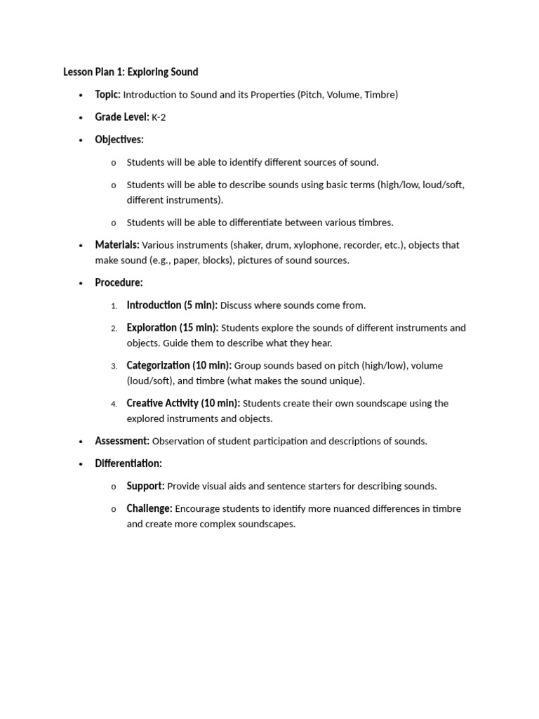 Lesson Plan 1 Exploring Sound | PDF