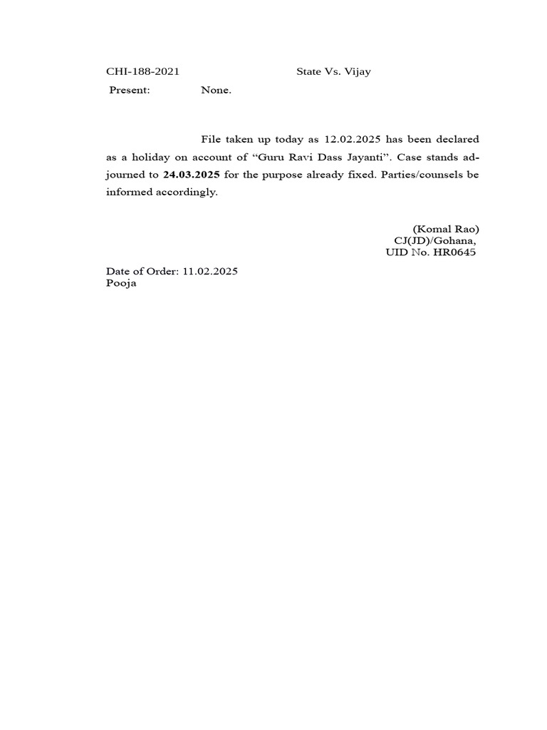 State vs. Vijay Case Adjournment Notice | PDF