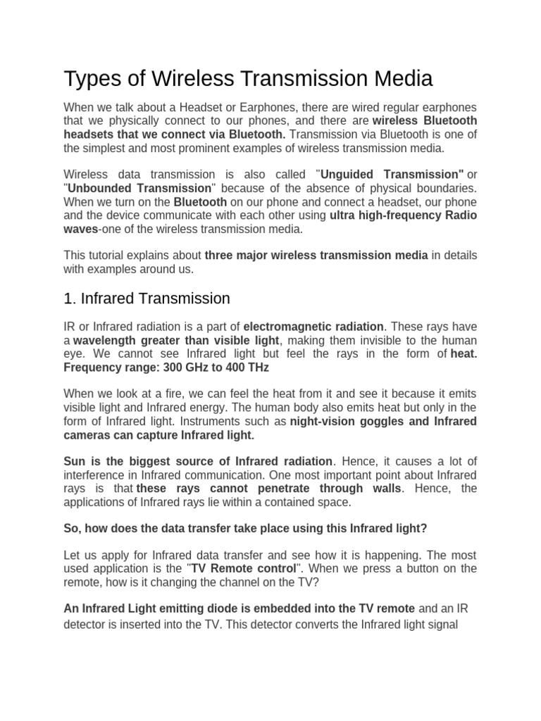 Types of Wireless Transmission Media | PDF | Radio | Modulation