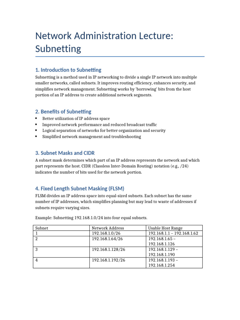 FLSM vs VLSM in Subnetting | PDF | Network Architecture | Routing