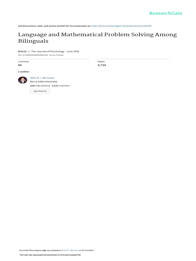 Language and Mathematical Problem Solving Among Bi | PDF | Copyright