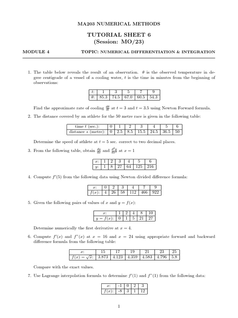Tutorial Sheet 6 - Ma203 1 | PDF | Mathematics Of Computing | Mathematical Analysis