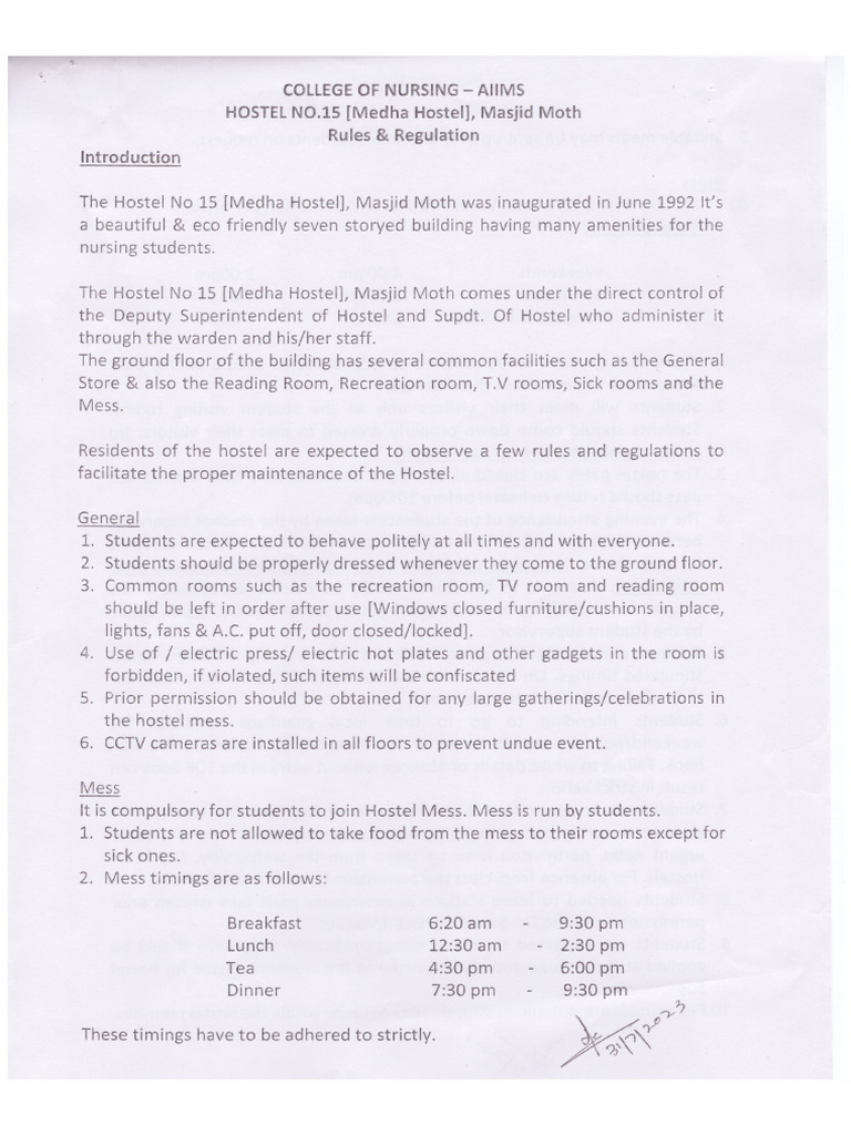 Nursing Hostel Rules | PDF