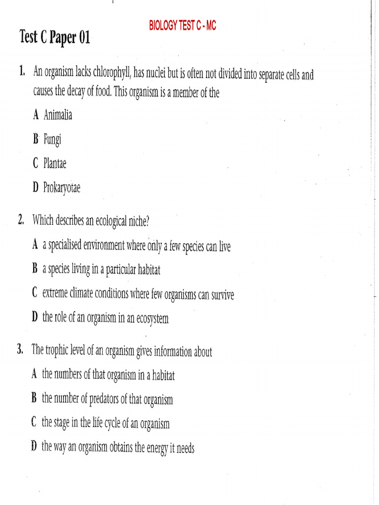 Biology MC - Test C | PDF