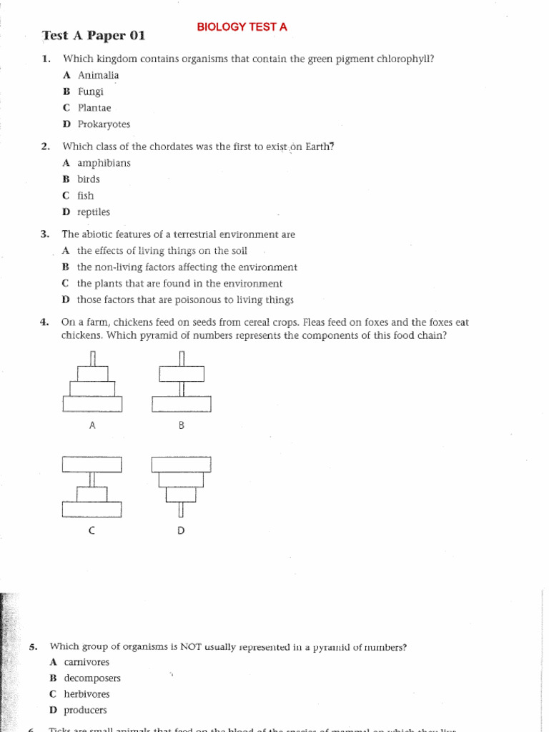 Biology MC - Test A - With Answer Sheet | PDF