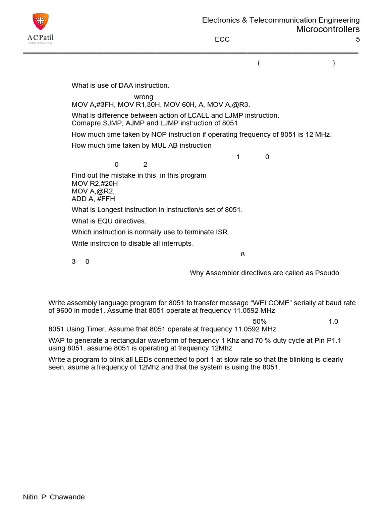 8051 Microcontroller Assignment Guide | PDF | Central Processing Unit ...