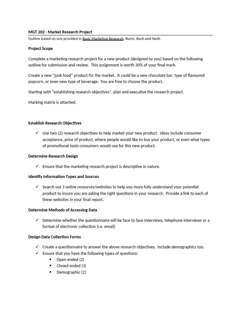 Marketing Research Project and Marking Matrix - MGT 202 (1) | PDF ...