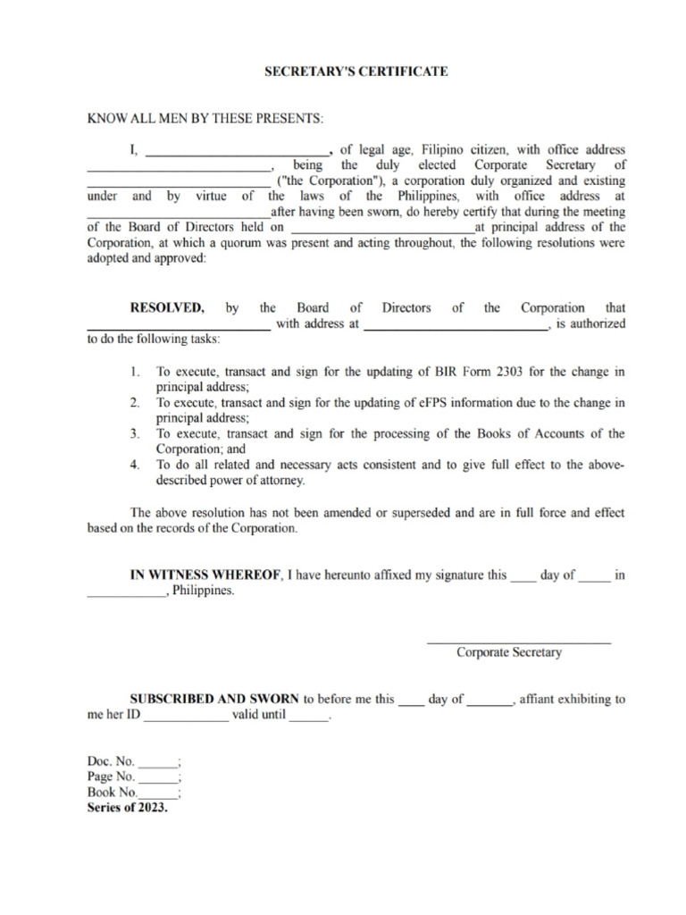 Secretary Cert | PDF