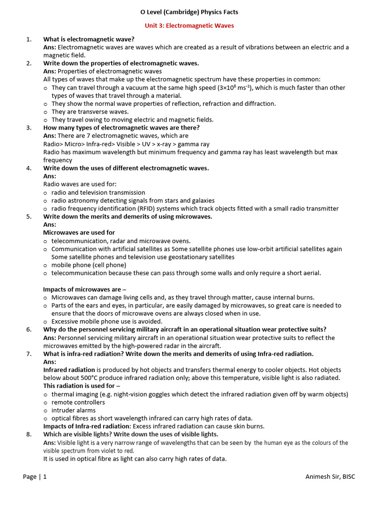 Unit 3 Electromagnetic Spectrum | PDF | Electromagnetic Radiation | Waves