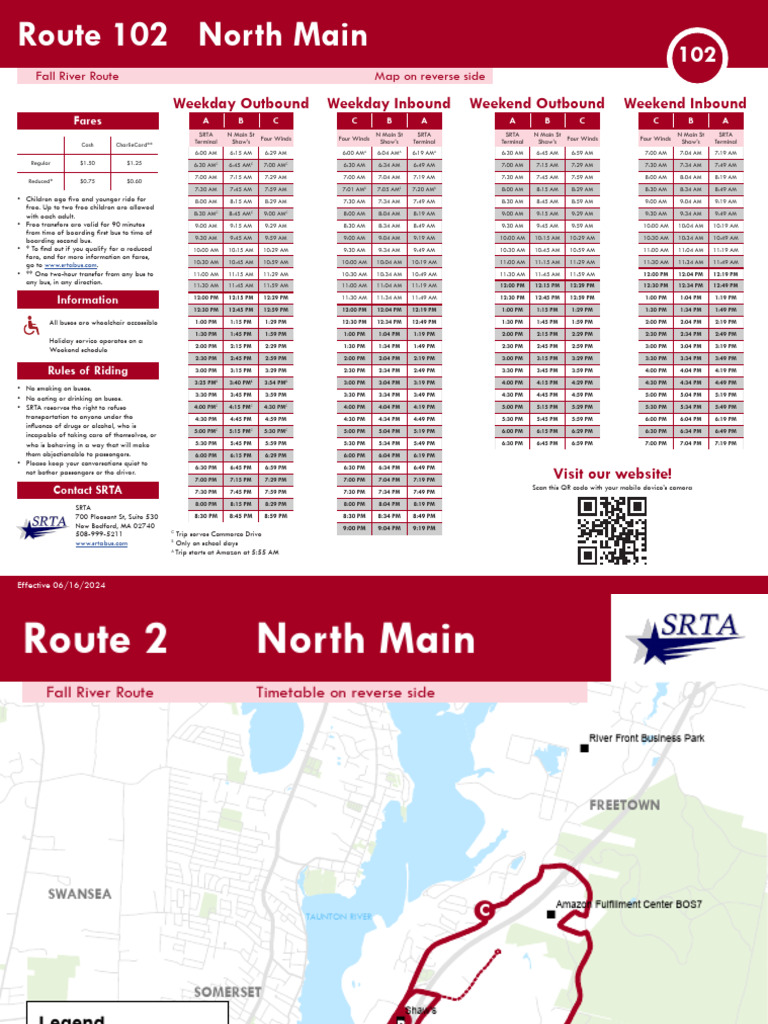 Fall River SRTA Route 102 Schedule | PDF | Bus | Public Transport