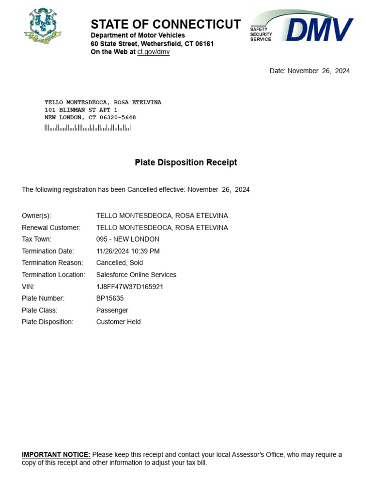 Plate Disposition Receipt | PDF